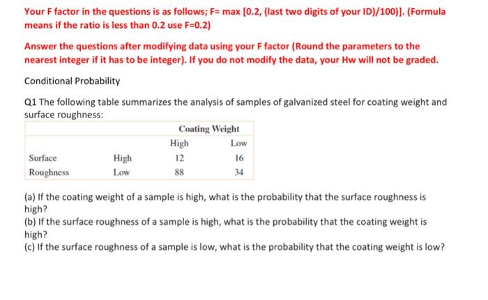 Solved Your F factor in the questions is as follows; | Chegg.com