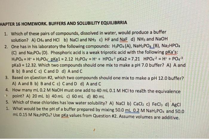 Solved HAPTER 16 HOMEWORK. BUFFERS AND SOLUBILITY | Chegg.com