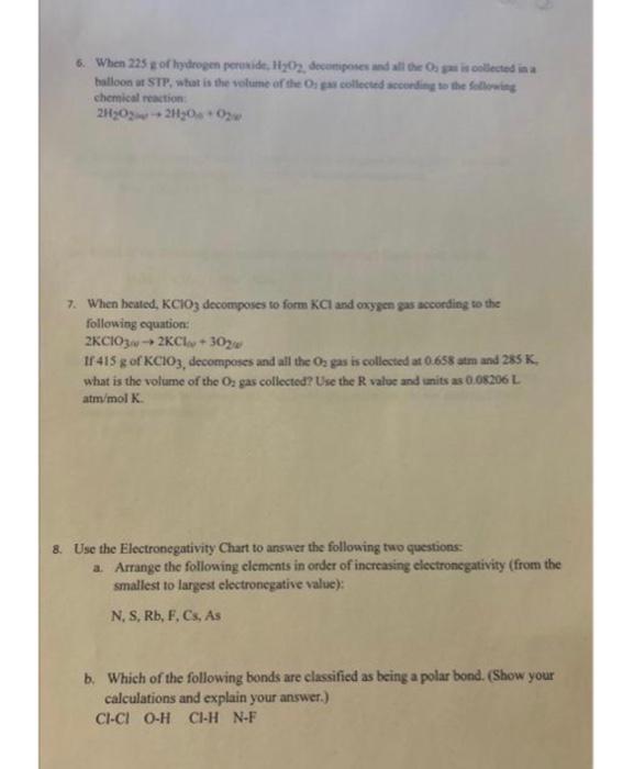Solved 6. When 225 g of hydrogen peruvide, H2O2, | Chegg.com
