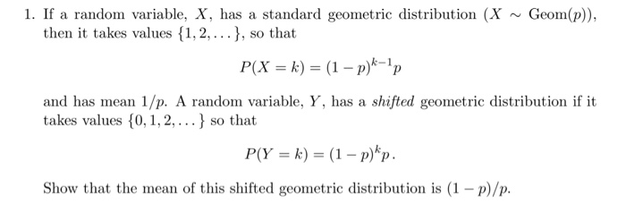 Solved Geom(p)), 1. If a random variable, X, has a standard | Chegg.com