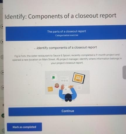 Solved Identify: Components of a closeout report\\nThe parts | Chegg.com