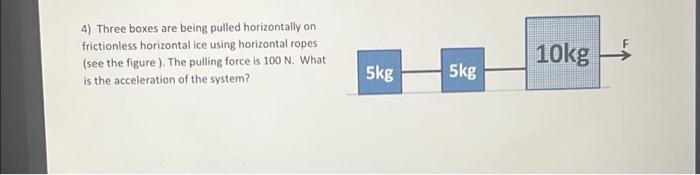 Solved 4) Three boxes are being pulled horizontally on | Chegg.com
