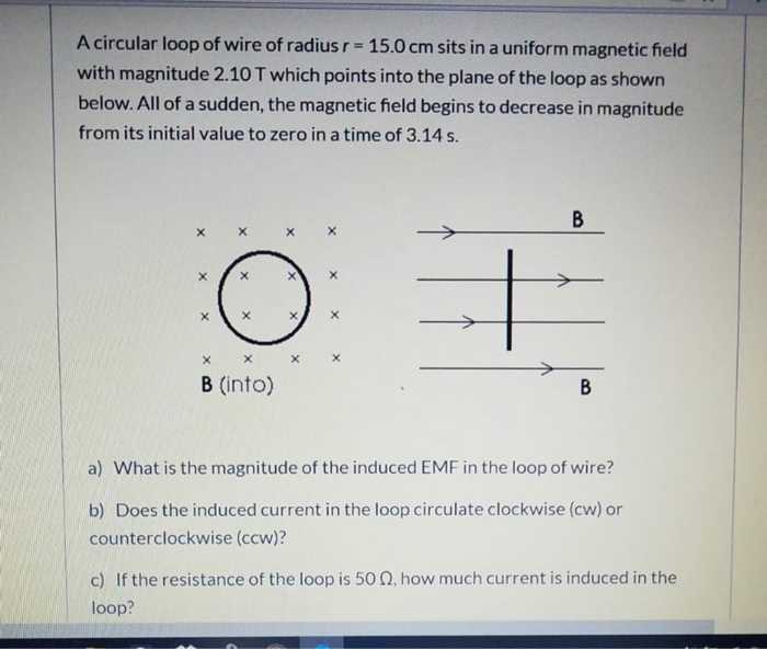 Solved A circular loop of wire of radius r = 15.0 cm sits in | Chegg.com