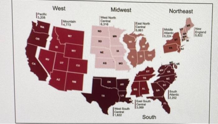 Solved West Midwest Northeast Pacific 13208 Mountain 14773 | Chegg.com