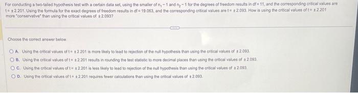 Solved For conducting a two-taled hypothesis test with a | Chegg.com
