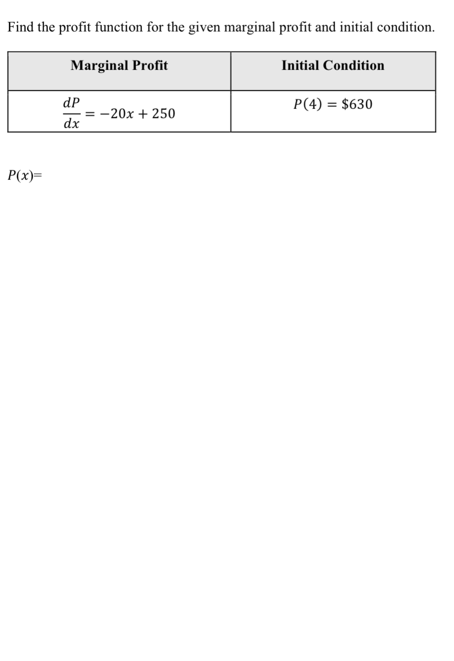 Solved Find the profit function for the given marginal | Chegg.com