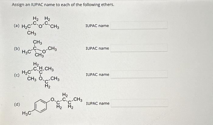Solved Assign an IUPAC name to each of the following ethers. | Chegg.com