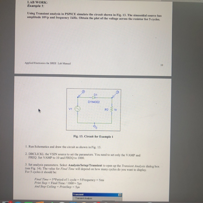 Solved Lab Work Example 1 Using Transient Analysis In