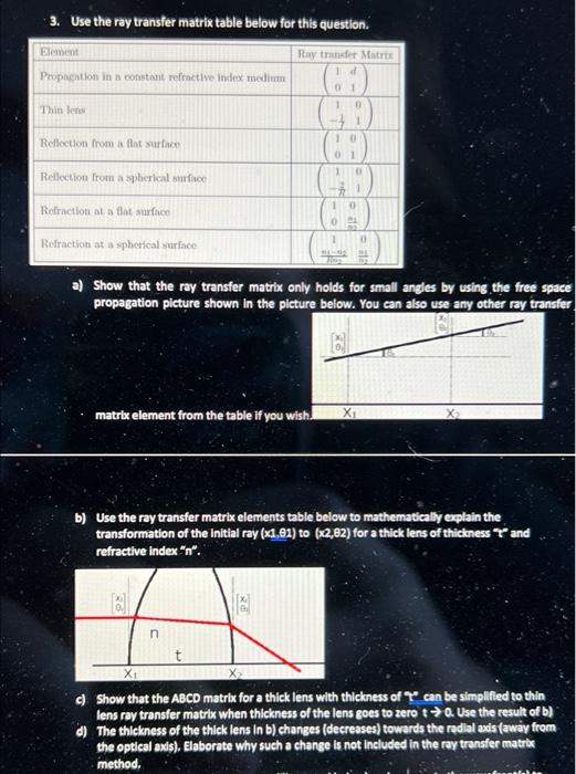Solved 3. Use the ray transfer matrix table below for this | Chegg.com
