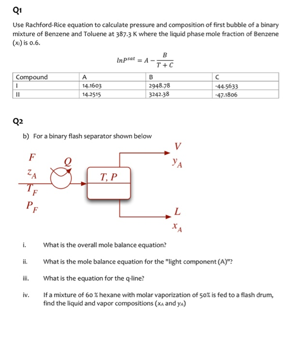 Solved Use Rachford-Rice equation to calculate pressure and | Chegg.com