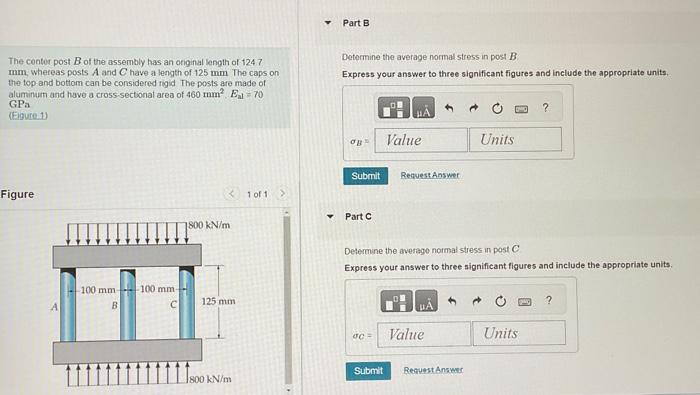 Solved The center post B of the assembly has an original | Chegg.com