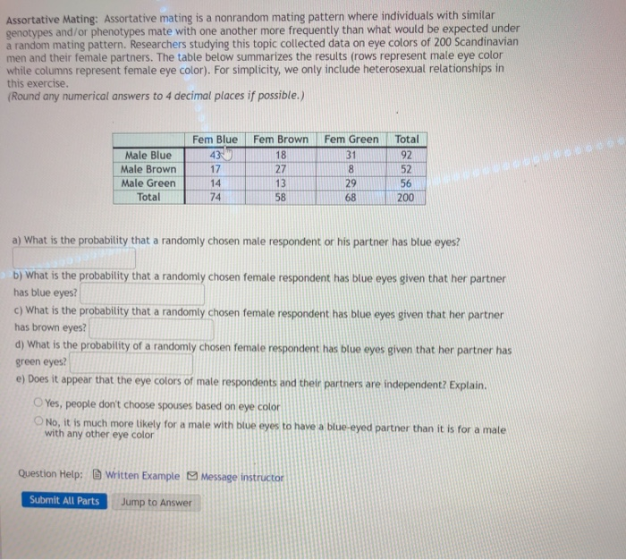 Solved Assortative Mating: Assortative mating is a nonrandom | Chegg.com