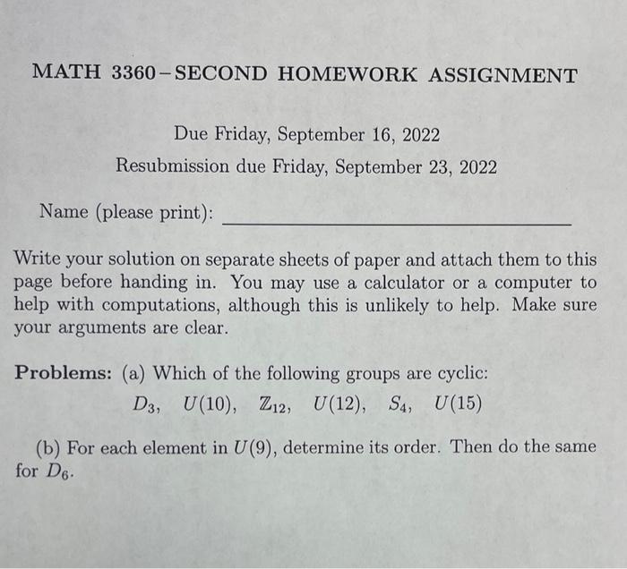 Solved MATH 3360-SECOND HOMEWORK ASSIGNMENT Due Friday, | Chegg.com