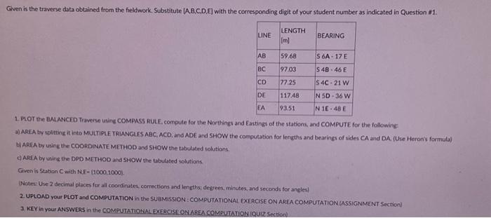 1. POT the BMLANCED Traverse using COMPASS RULE, | Chegg.com