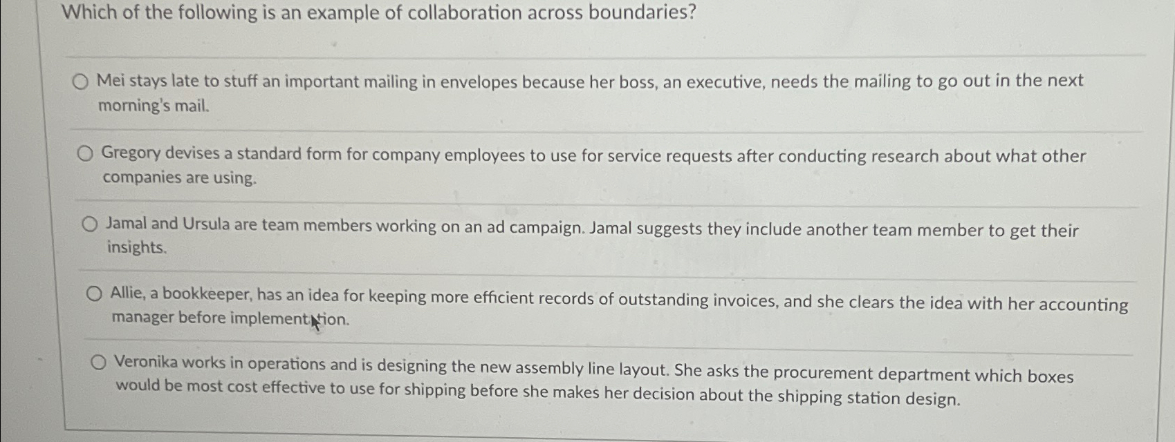 Solved Which of the following is an example of collaboration | Chegg.com