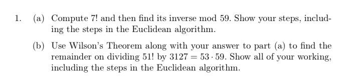 Solved 1 A Compute 7 And Then Find Its Inverse Mod 59