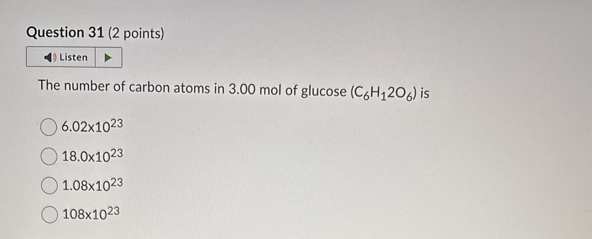 Solved Question 31 (2 ﻿points)ListenThe number of carbon | Chegg.com
