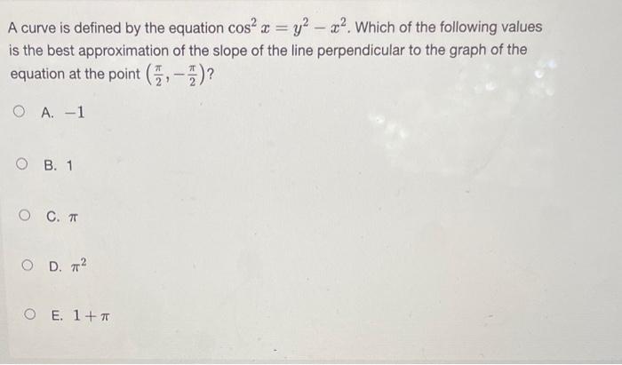 Solved A curve is defined by the equation cos2x=y2−x2. Which | Chegg.com