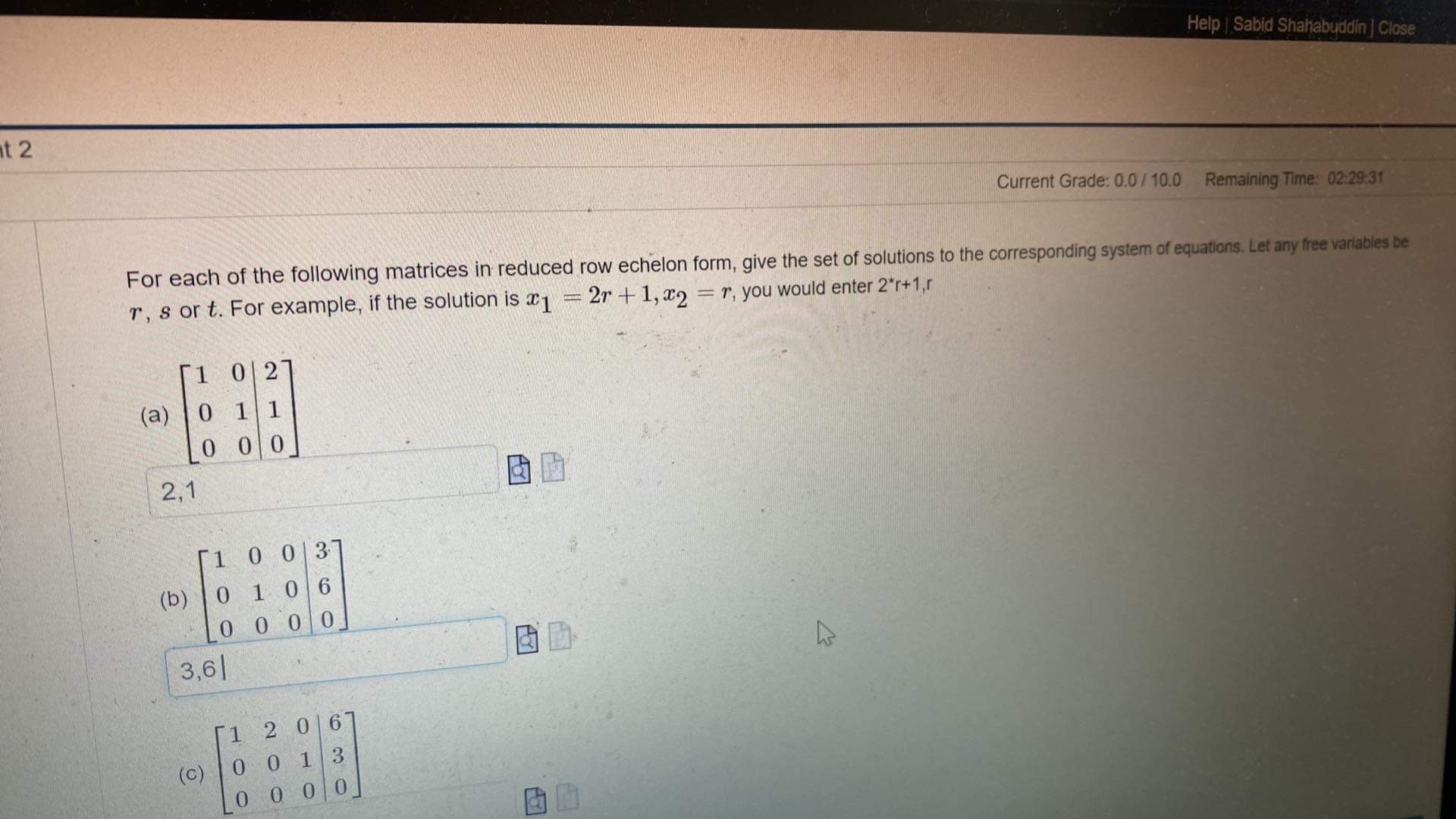 Solved For each of the following matrices in reduced row | Chegg.com