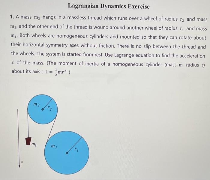 Solved Lagrangian Dynamics Exercise 1. A mass m3 hangs in a | Chegg.com