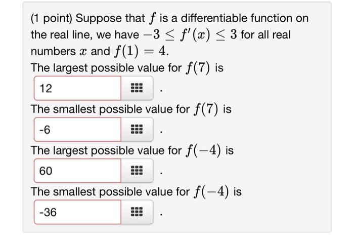 Solved (1 point) Suppose that f is a differentiable function | Chegg.com
