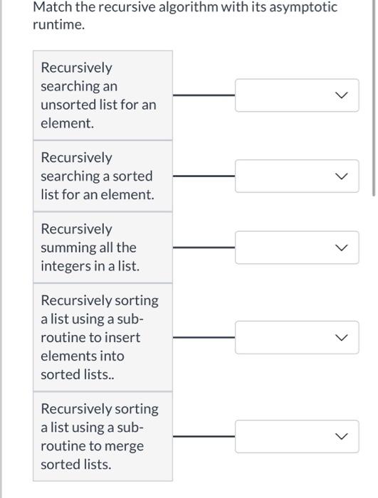 Solved Match the recursive algorithm with its asymptotic | Chegg.com