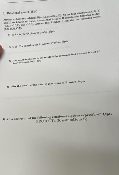 Solved Assume we have two relations R(A,B,C) and Relation R | Chegg.com