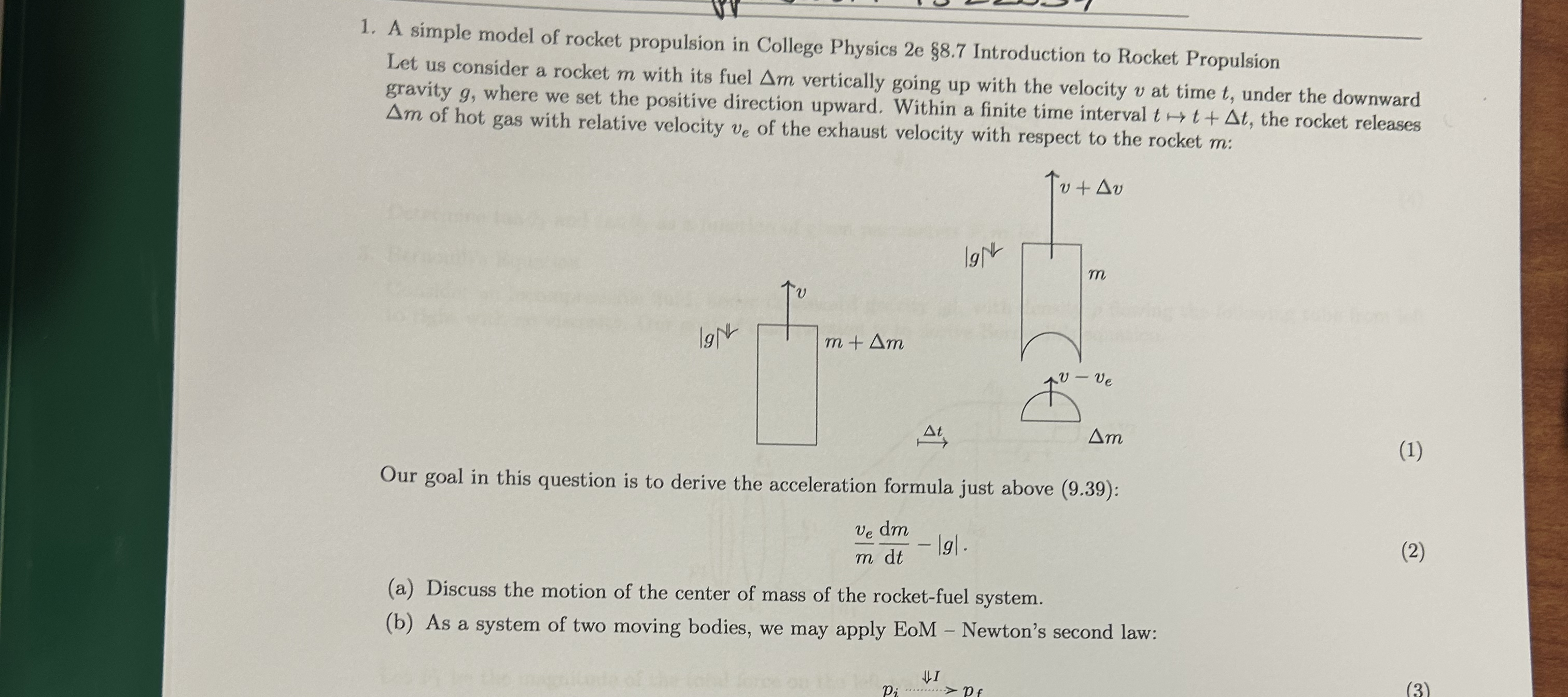 Solved A simple model of rocket propulsion in College | Chegg.com