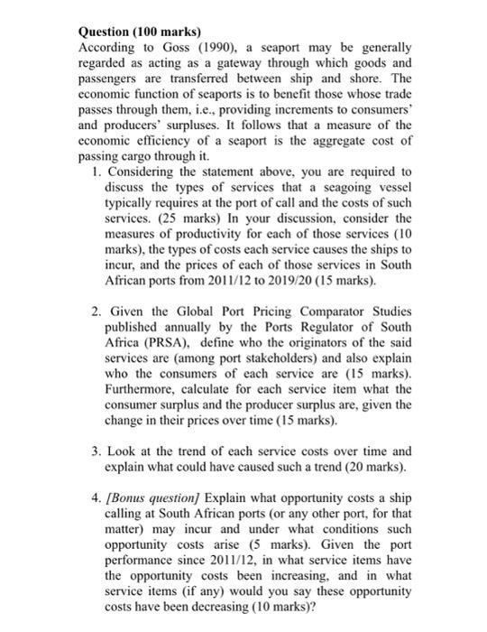 Solved Question (100 marks) According to Goss (1990), a | Chegg.com