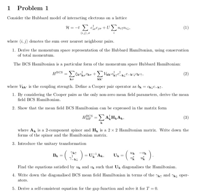 Solved 1 Problem 1 Consider the Hubbard model of interacting | Chegg.com