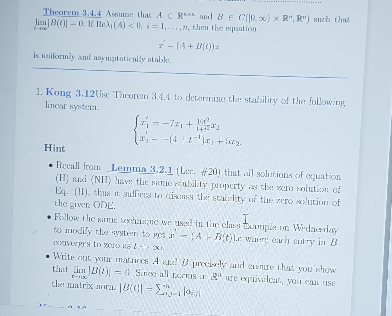 Solved 1. Kong 3.12 Use Theorem 3.4 .4 to determine the | Chegg.com