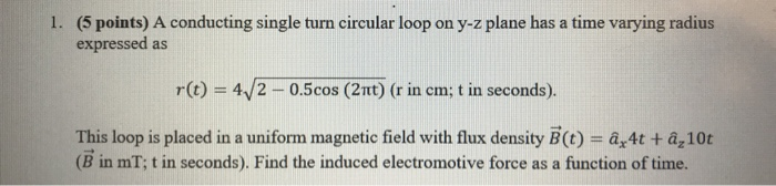 Solved 1. (5 points) A conducting single turn circular loop | Chegg.com