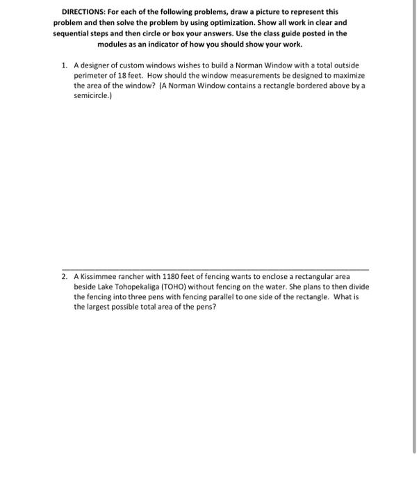 Solved DIRECTIONS: For each of the following problems, draw | Chegg.com