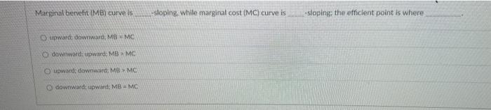 Solved Marginal benefit (MB) curve is O upward: downward, MB | Chegg.com