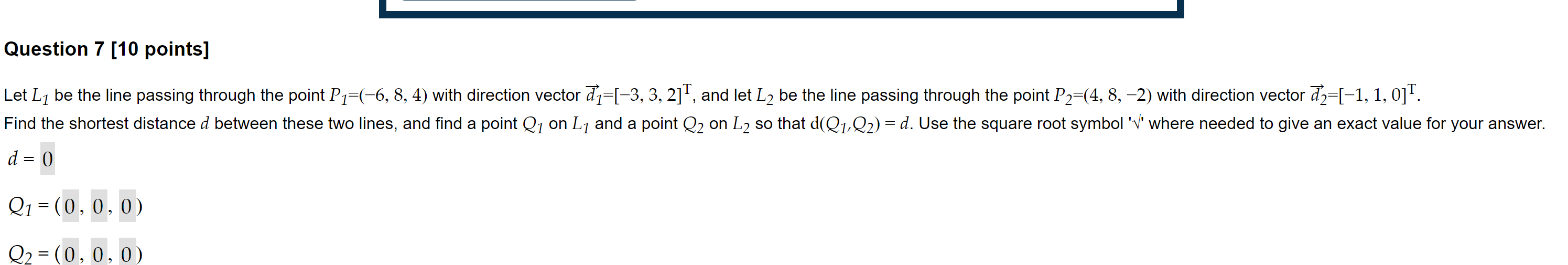Solved Question 7 [10 ﻿points]Let L1 ﻿be the line passing | Chegg.com