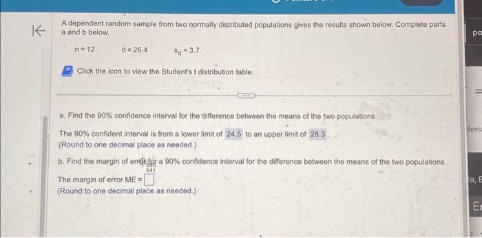 Solved A dependent random sample from two normally | Chegg.com
