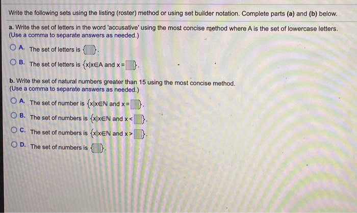Solved Write the following sets using the listing (roster) | Chegg.com
