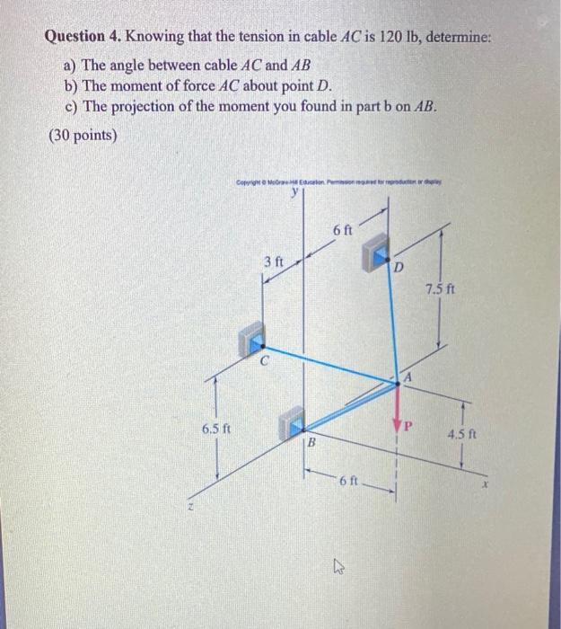 Solved Question 4. Knowing that the tension in cable AC is | Chegg.com