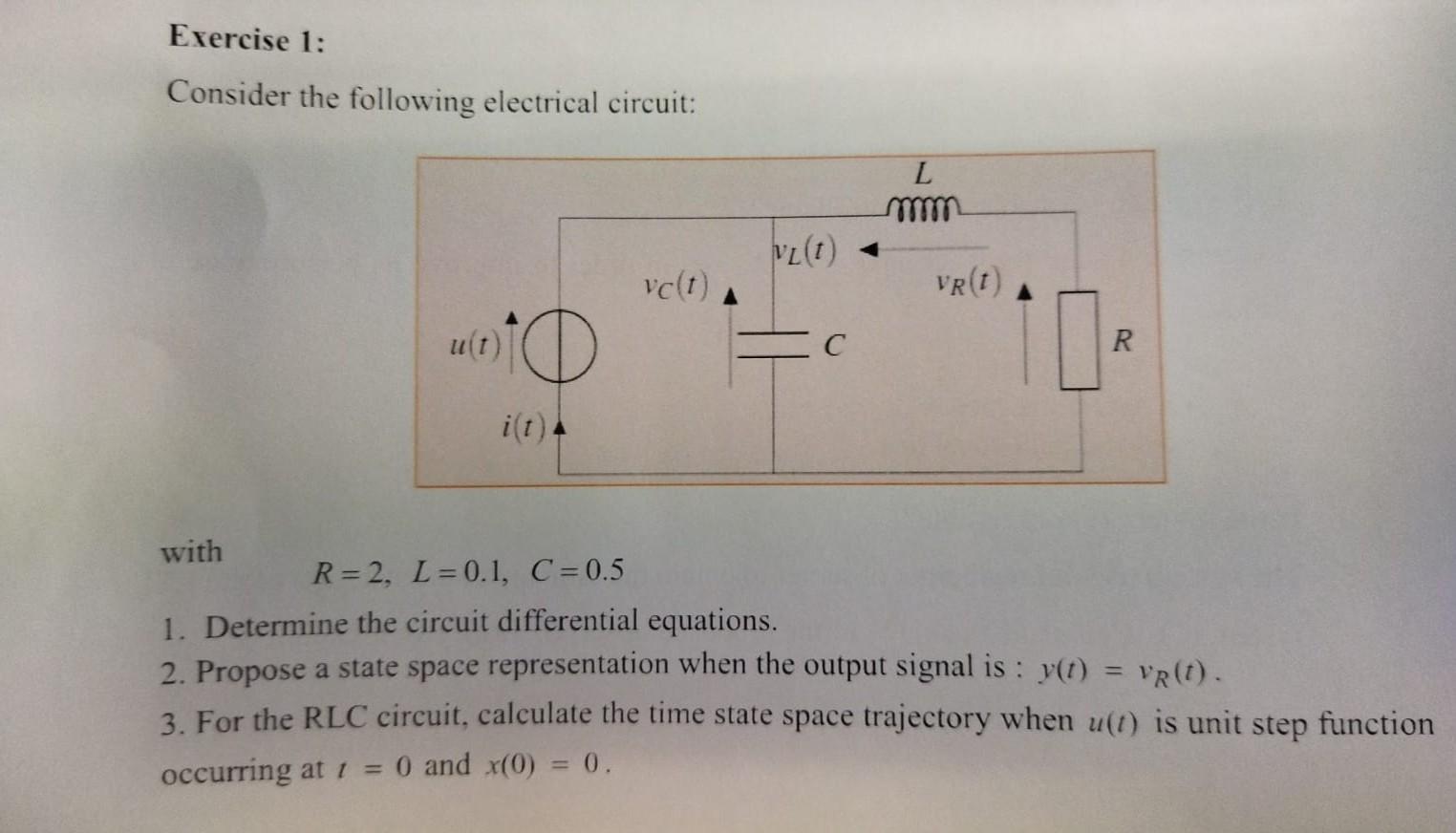 Solved Exercise 1: Consider the following electrical | Chegg.com