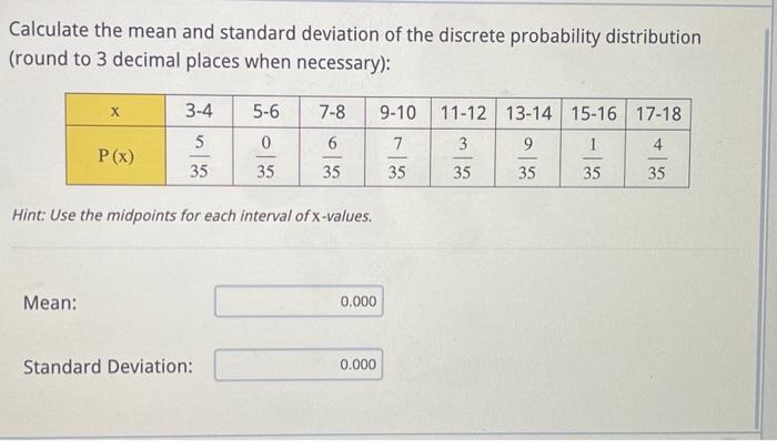 Solved Calculate the mean and standard deviation of the | Chegg.com