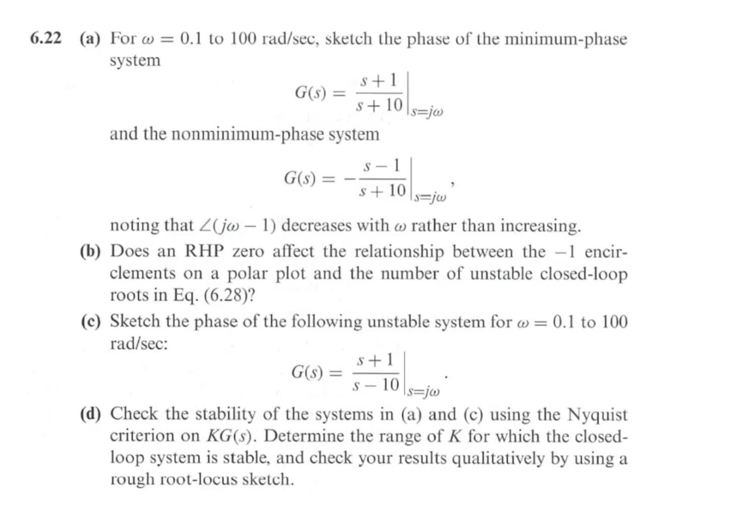 Solved 22 (a) For ω=0.1 to 100rad/sec, sketch the phase of | Chegg.com