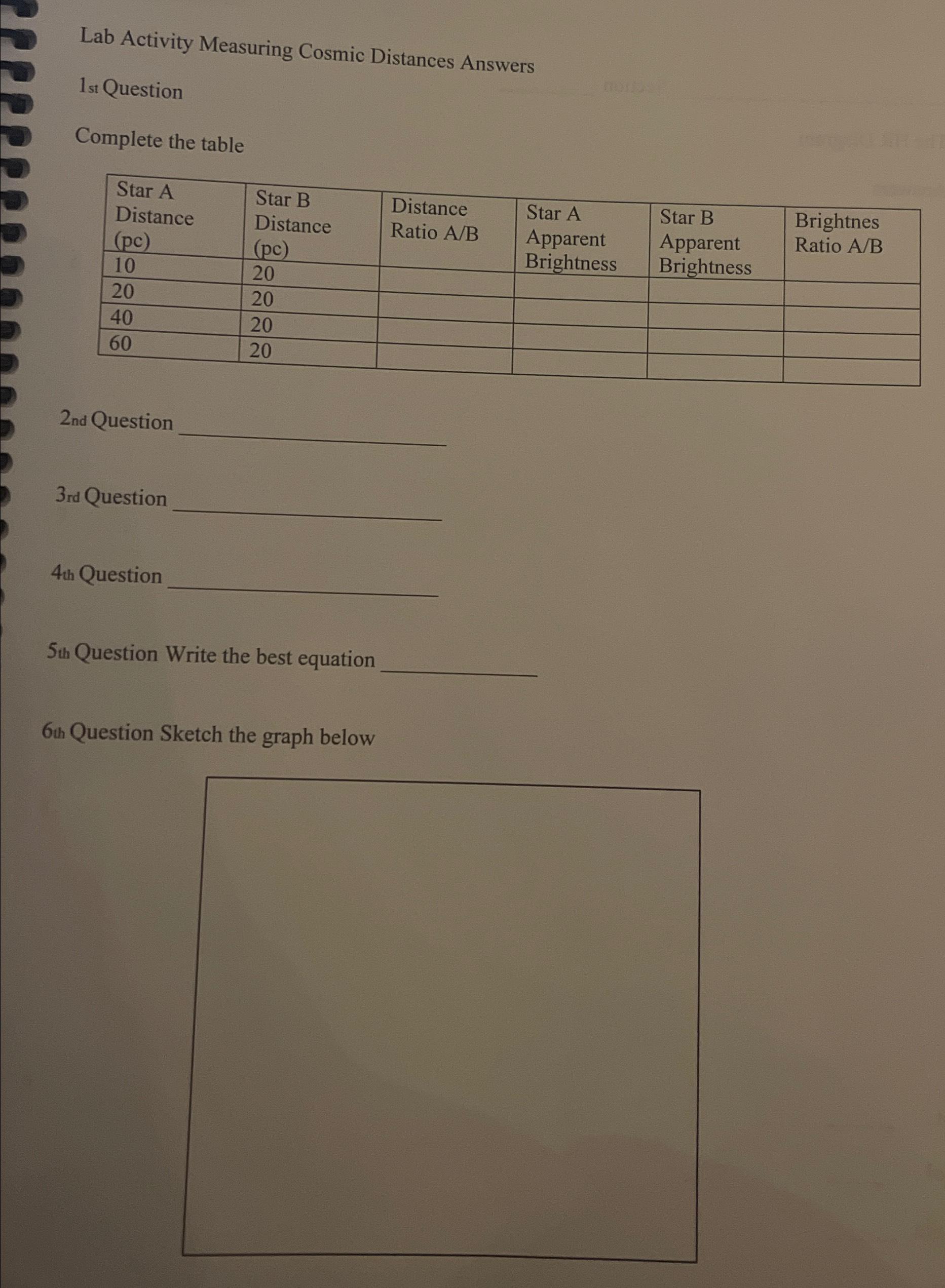 Lab Activity Measuring Cosmic Distances Answers1st | Chegg.com