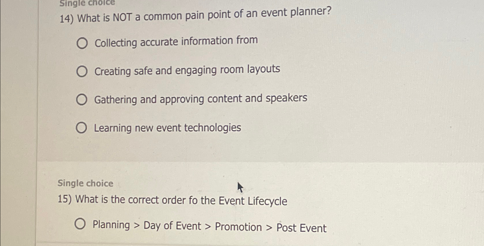 Solved What is NOT a common pain point of an event | Chegg.com