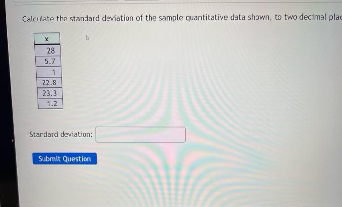 Solved Calculate the standard deviation of the sample | Chegg.com