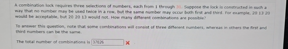 Solved A combination lock requires three selections of | Chegg.com