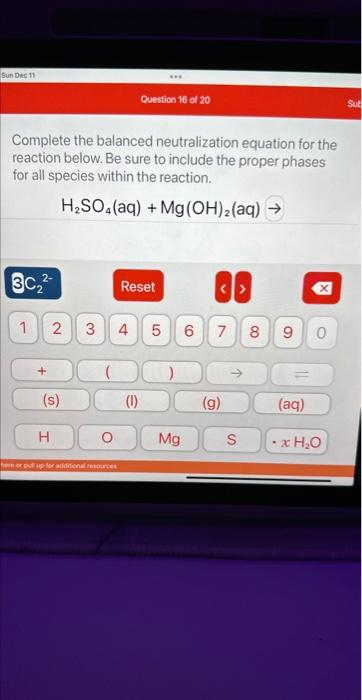 Solved Complete the balanced neutralization equation for the | Chegg.com