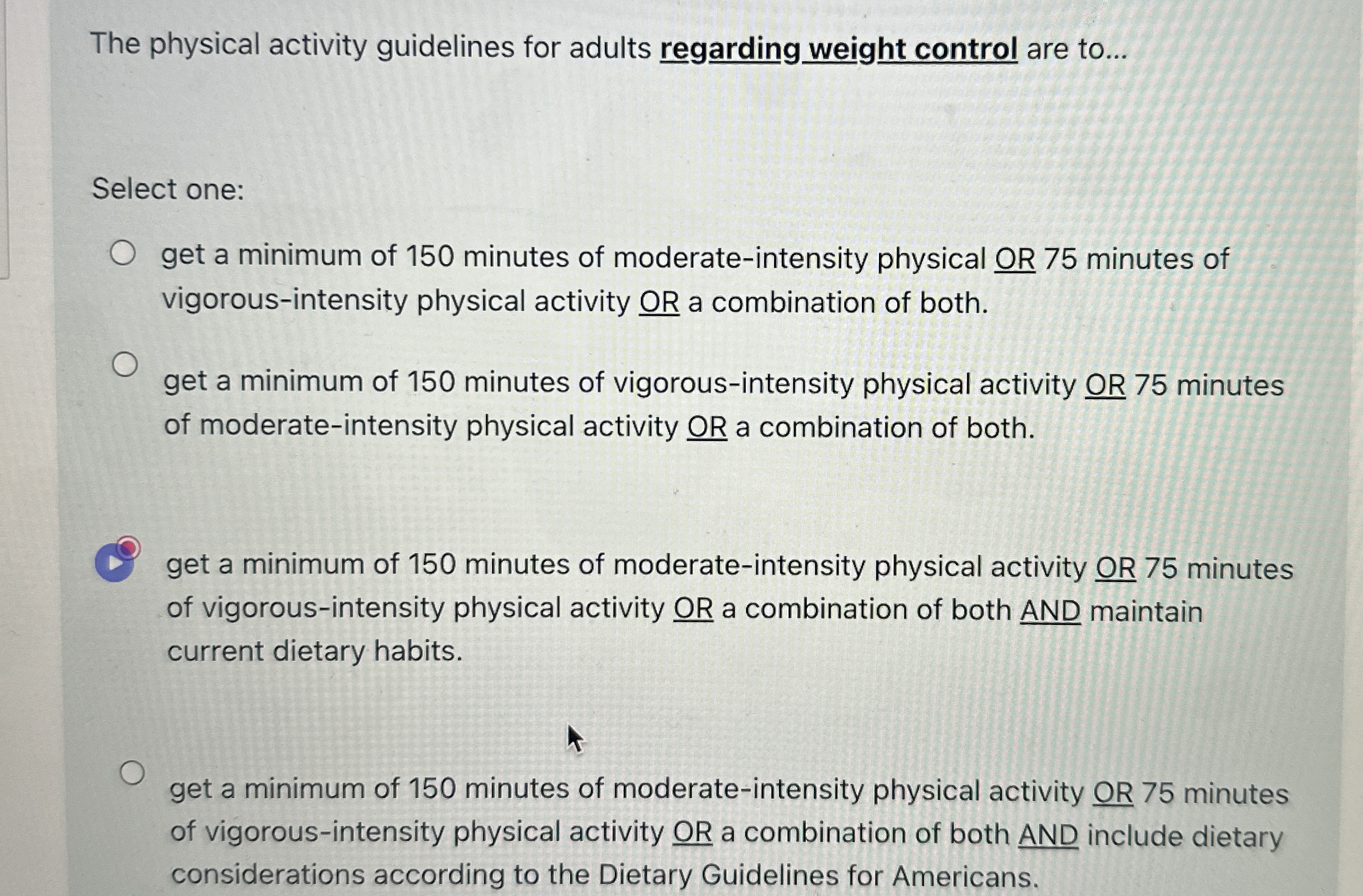 Solved The physical activity guidelines for adults regarding | Chegg.com