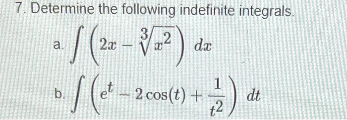 Solved 7. Determine the following indefinite integrals. a. | Chegg.com