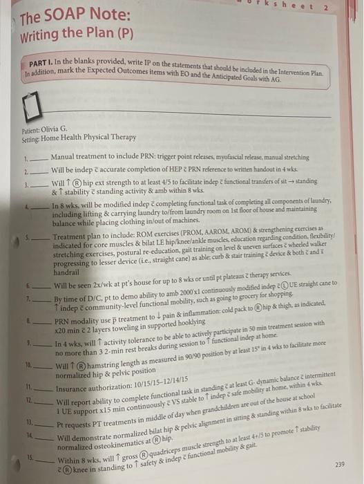 Solved The SOAP Note: Writing the Plan (P) PART I. In Plan. | Chegg.com
