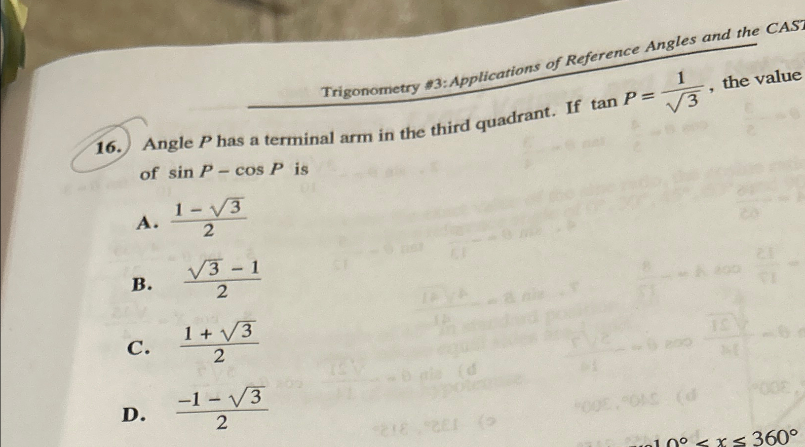 Solved Trigonometry 3: Applicarions of Reference Angles and | Chegg.com